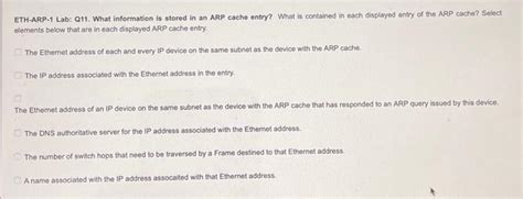 Solved ETH ARP Lab Q What Information Is Stored In An Chegg Com