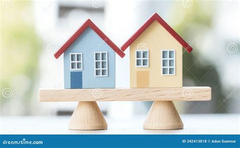 Two Model Houses On A Balancing Scale Symbolizing Real Estate Market