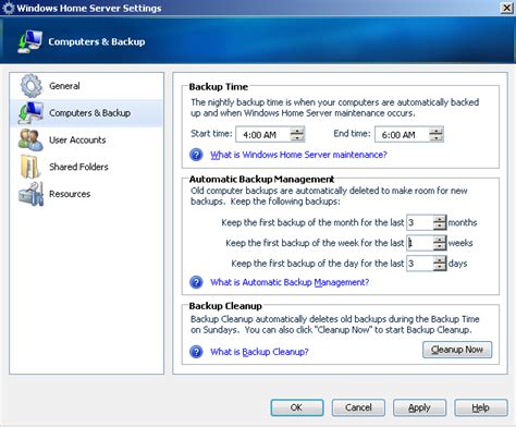Manage Windows Home Server Settings
