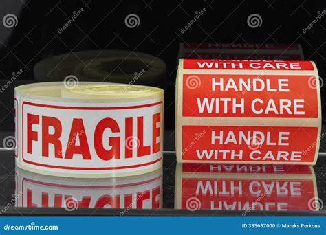 Fragile Handle With Care Sticker Roll Warning Labels Stickers Tape Stock Photo CartoonDealer