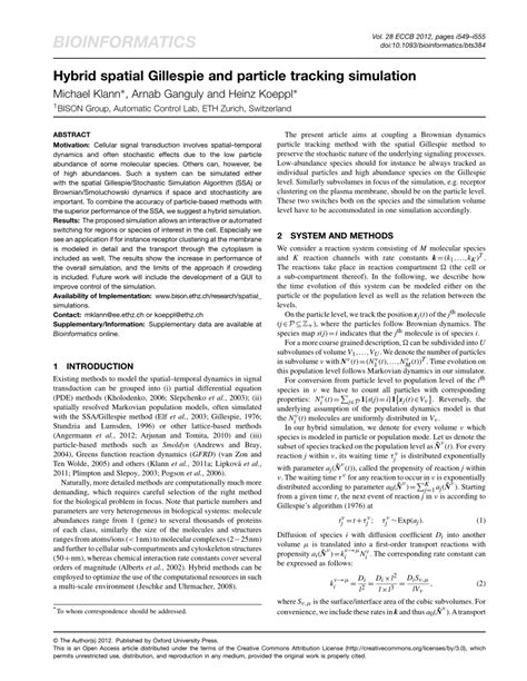 Pdf Hybrid Spatial Gillespie And Particle Tracking Simulation