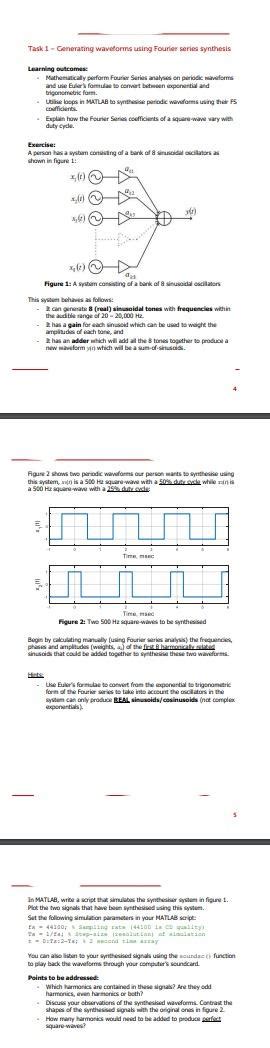 Solved Task 1 Generating Waveforms Using Fourier Series