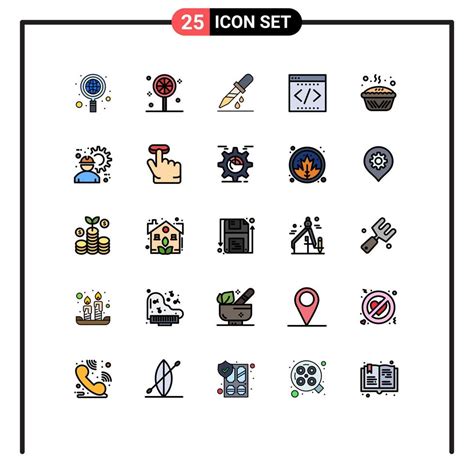 Group Of 25 Modern Filled Line Flat Colors Set For Baking Startup Drouper Office Coding Editable