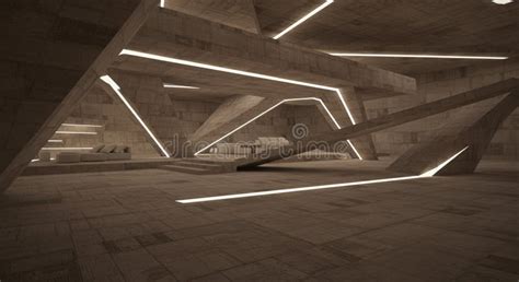 Futuristic Interior Featuring Angular Concrete Structures And Geometric Shapes Stock
