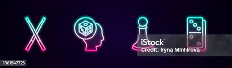 세트 라인 교차 당구 큐 게임 주사위 체스 폰과 도미노 빛나는 네온 아이콘 벡터 가능성에 대한 스톡 벡터 아트 및 기타 이미지 가능성 개념 개체 그룹 Istock
