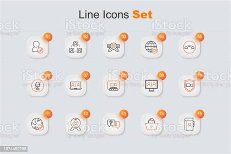 회선 전화번호부 프리랜서 질의응답 웹 카메라 화상 채팅 회의 및 아이콘을 설정합니다 벡터 Brand Name Online Messaging Platform에 대한 스톡 벡터