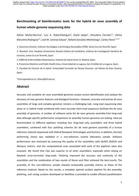 Pdf Benchmarking Of Bioinformatics Tools For The Hybrid De Novo
