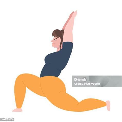 통통하고 매력적인 만화 여자 요가 연습 벡터 삽화를 하고 있다 다른 요가 자세 또는 스트레칭 필라테스 피트니스 격리를 하는 여성 캐릭터 건강한 생활방식에 대한 스톡 벡터