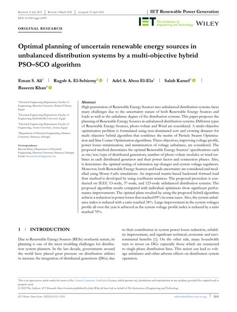 Pdf Optimal Planning Of Uncertain Renewable Energy Sources In Unbalanced Distribution Systems