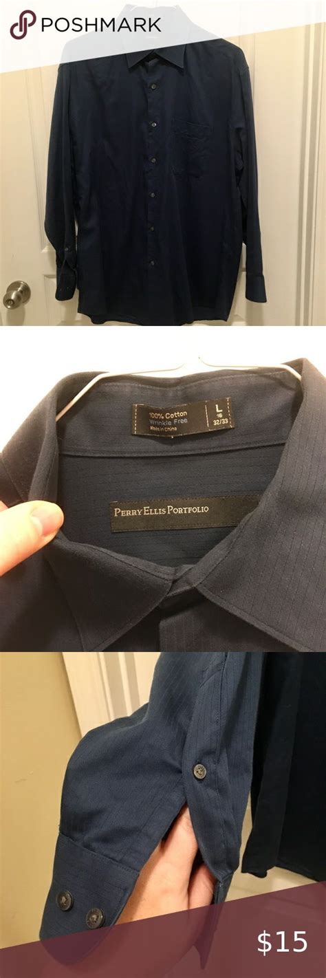 330 Navy Perry Ellis Mens Button Up Short Sleeve Dress Shirt