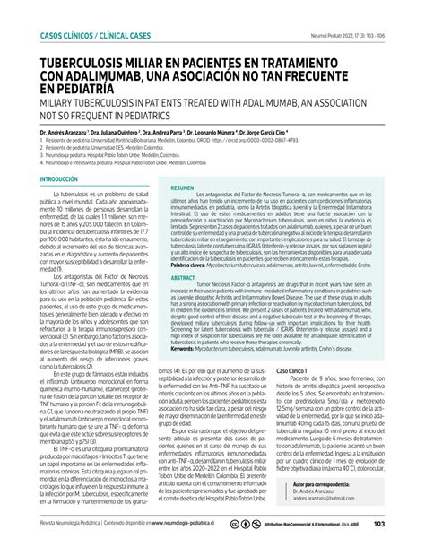 Pdf Tuberculosis Miliar En Pacientes En Tratamiento Con Adalimumab Una AsociaciÓn No Tan