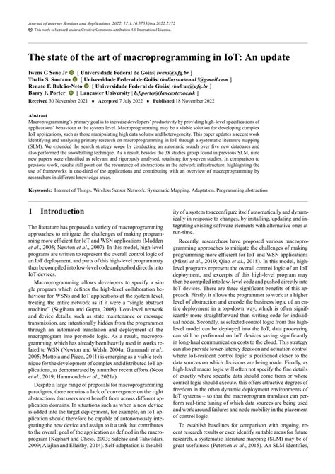 Pdf State Of The Art Of Macroprogramming In Iot An Update