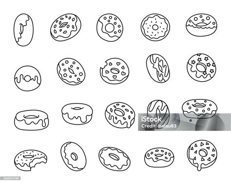 유약을 바른 도넛 색칠 공부 페이지 달콤한 도넛 초콜릿 과자 손으로 그린 스타일입니다 벡터 그리기 디자인 요소 모음 0명에 대한 스톡 벡터 아트 및 기타 이미지 Istock