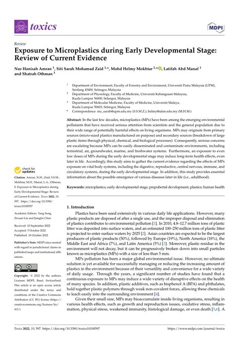 Pdf Exposure To Microplastics During Early Developmental Stage