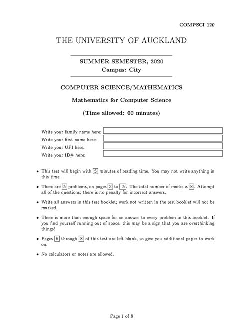 Compsci 120 2020 S2 Test Solution The University Of Auckland Summer Semester 2020 Campus