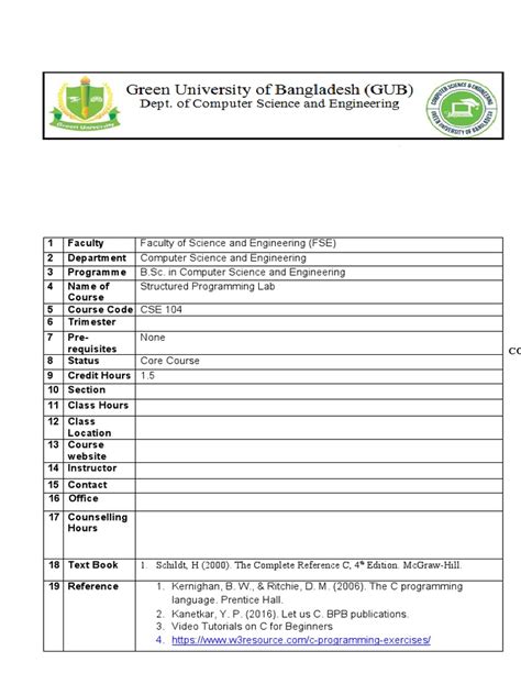 Course Outline Of Cse 104 Pdf Test Assessment Computer Programming
