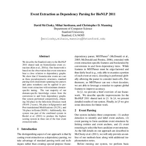 Event Extraction As Dependency Parsing For Bionlp 2011 Acl Anthology