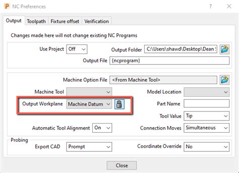 如何在 Powermill 中强制任何新 Nc 程序使用特定的锁定工作平面。