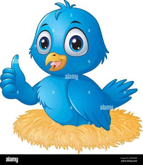 Cute Blue Bird Cartoon Giving A Thumbs Up In The Nest Stock Vector