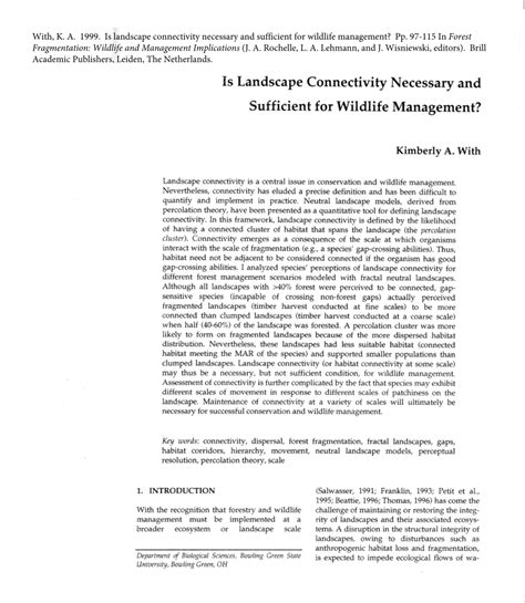 Pdf Is Landscape Connectivity Necessary And Sufficient For Wildlife Management
