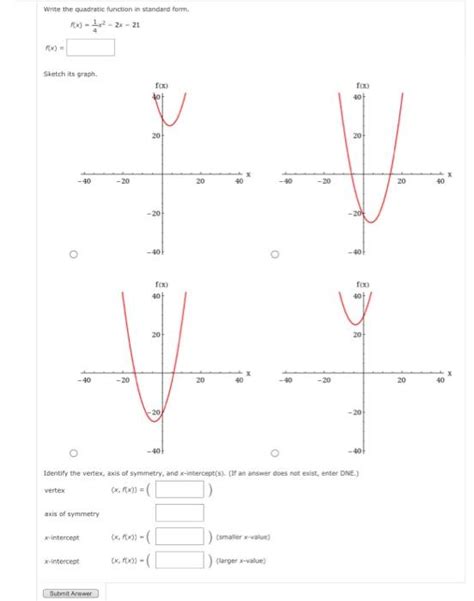 Solved Write The Cuadratic Function In Standard Form