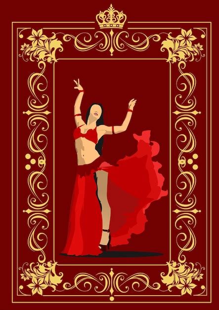 벨리 댄서 매력적인 소녀 댄스 이스트 댄스 퍼플 드레스 3d 벡터 컬러 일러스트 프리미엄 벡터