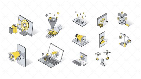12 Isometric Marketing Icons Graphics Motion Array
