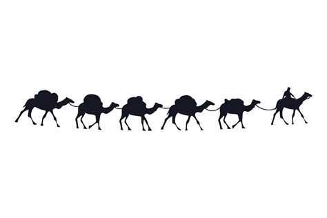 Camels Walking Black Silhouette Desert Graphic By Vectortatu