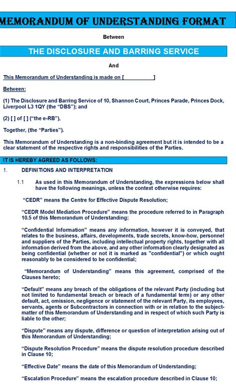 Memo Of Understanding Templates Excel Word Template