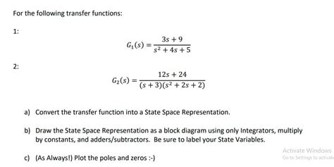 Solved For The Following Transfer Functions 1