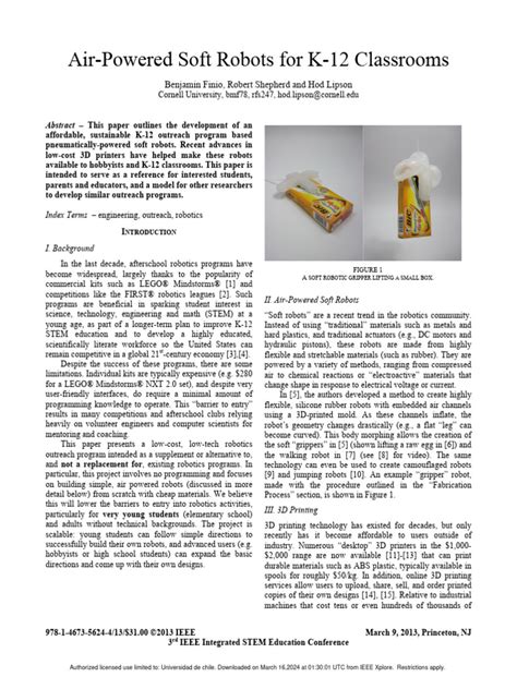 Finio 2013 Air Powered Soft Robots For K 12 Classrooms Pdf 3 D Printing Silicone