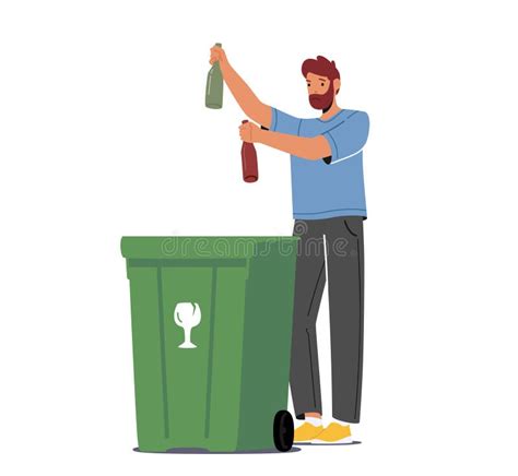 Man Throw Glass Bottles Garbage Into Special Container For Sorting
