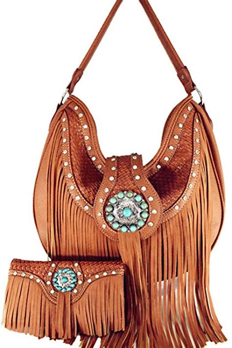 Western Cowgirl Concealed Carry Fringe Concho Agate Handbag Hobo Bag Set Texas West