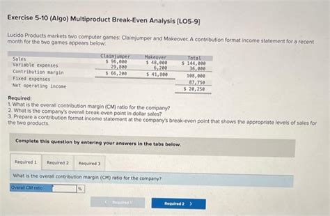 Solved Exercise Algo Multiproduct Break Even Analysis Chegg