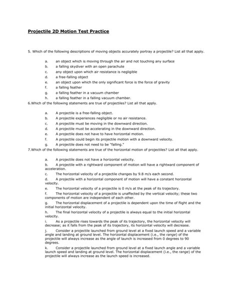 Projectile Motion Test Practice 2D Physics