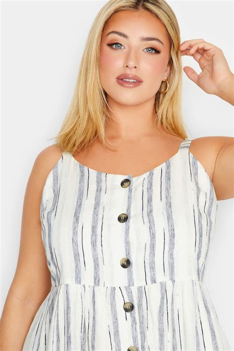 Yours Plus Size White Stripe Button Lined Strappy Sundress Yours Clothing