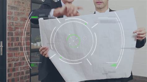 Animation Of Scope Scanning Over Caucasian Businessmen Talking Stock Footage Video Of Computer