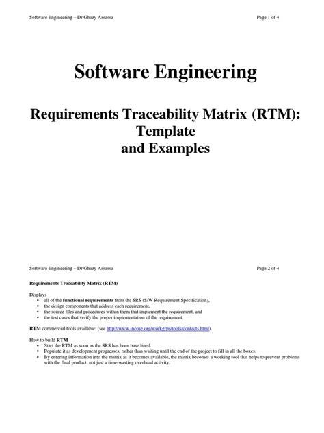 Software Engineering Requirements Traceability Matrix Rtm Template And Examples Pdf