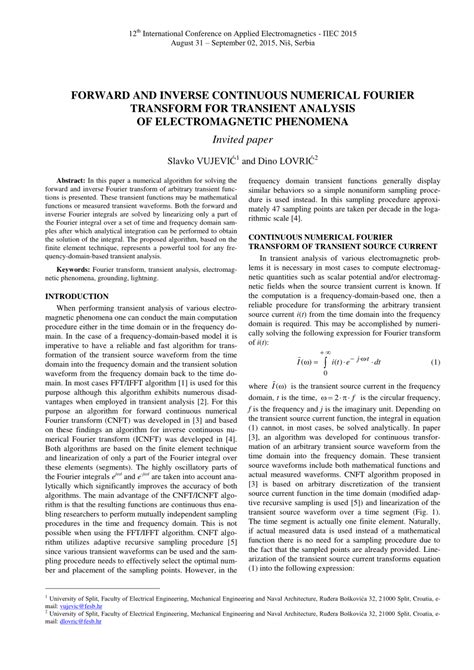 Pdf Forward And Inverse Continuous Numerical Fourier Transform For Transient Analysis Of