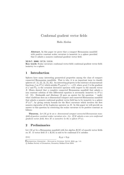 Pdf Conformal Gradient Vector Fields