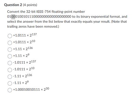 Solved Convert The 32 Bit Ieee 754 Floating Point Number