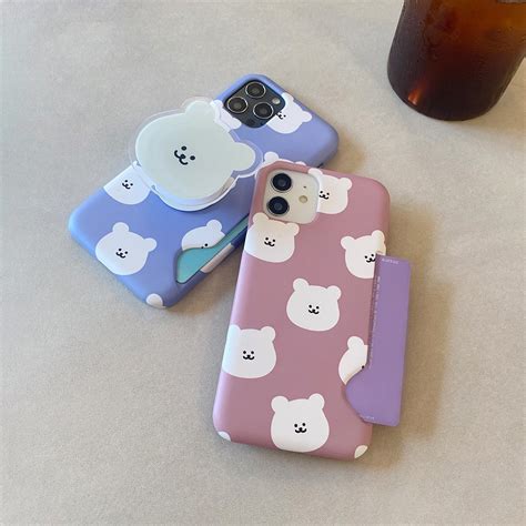 카드포켓 곰찌 패턴 핑크 아이폰 갤럭시 케이스 투명 하드 범퍼 젤리 커플 우정 선물 핸드폰 11 12 13 14 15 프로 미니 맥스 노트20 S23 울트라 폰케이스