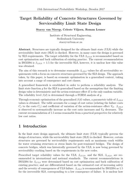 Pdf Target Reliability Of Concrete Structures Governed By Serviceability Limit State Design