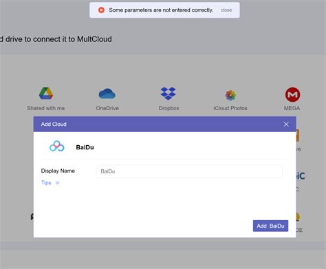 can t add baidu netdisk account too multcloud — multcloud
