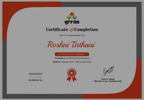 Roshni Tirthani On Linkedin Completed Summer Internship From Grras Solutions On Java Full Stack
