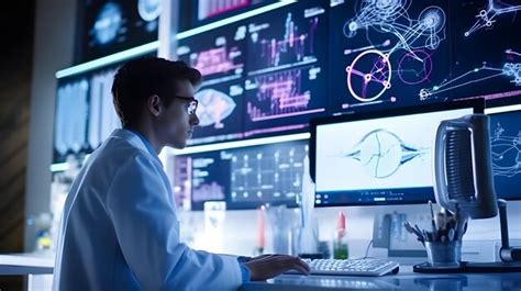 Premium AI Image A Scientist In A High Tech Lab Analyzing Data Trends On A Computer With
