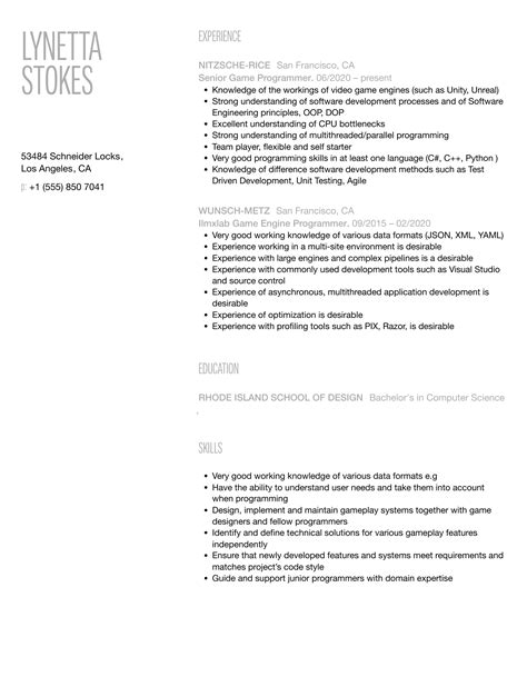 Game Programmer Resume Samples Velvet Jobs