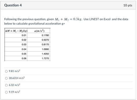 Solved Question 4 10 Pts 03kg Use Linest On Excel And The
