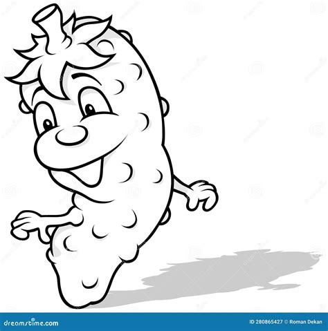 Drawing Of A Cheerful Cute Cucumber Stock Vector Illustration Of Vegetable Black 280865427