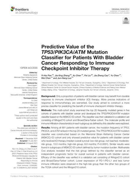 Pdf Predictive Value Of The Tp53pik3caatm Mutation Classifier For